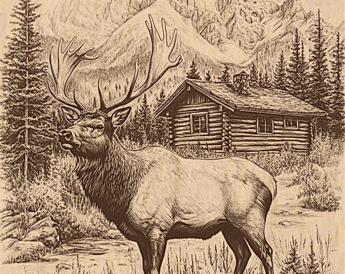 Elk Engraving PNG | Majestic Stag With Antlers in Mountain Forest ...