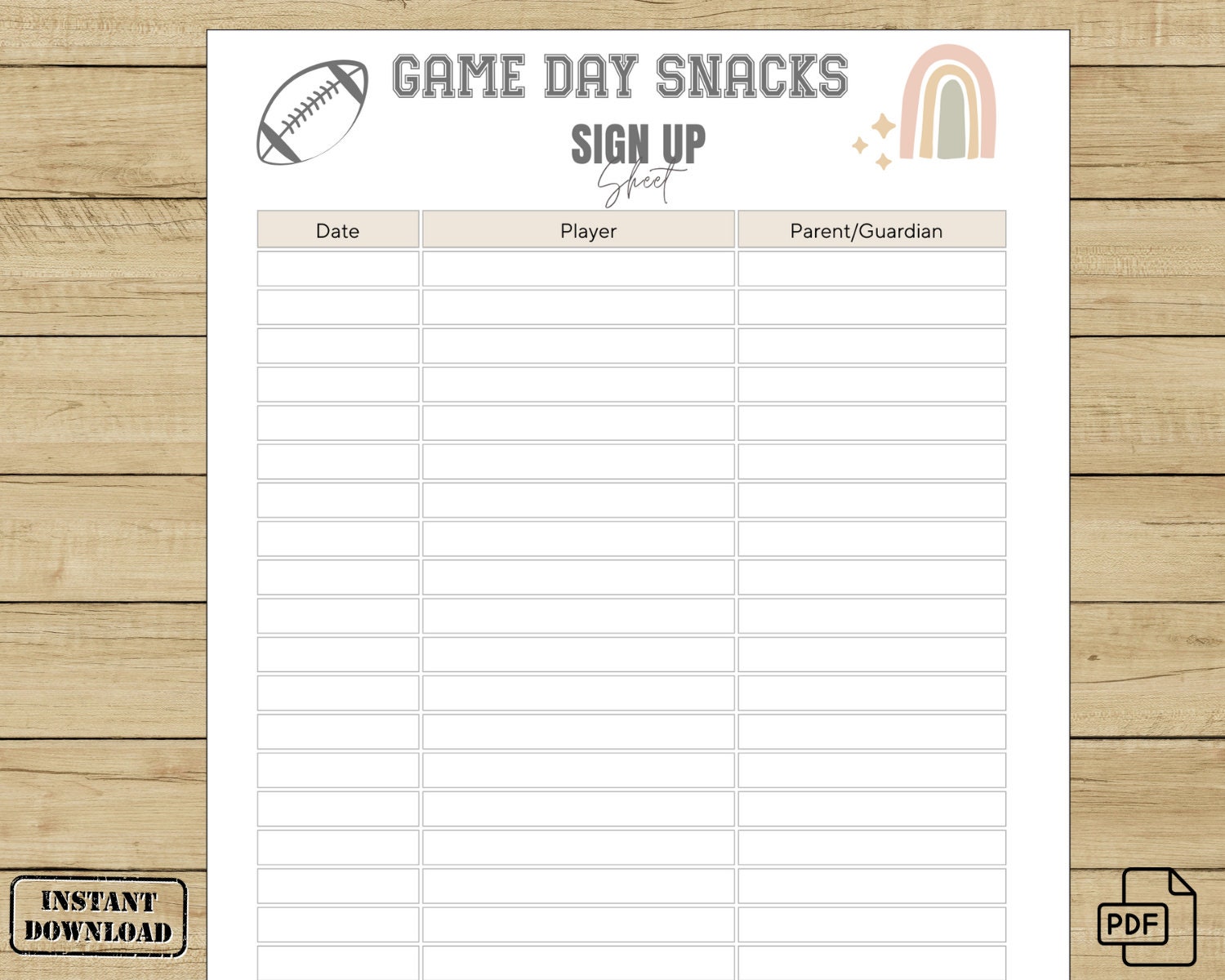 Football Snack Sign up Sheet Game Day Snack Sign up Sheet - Etsy