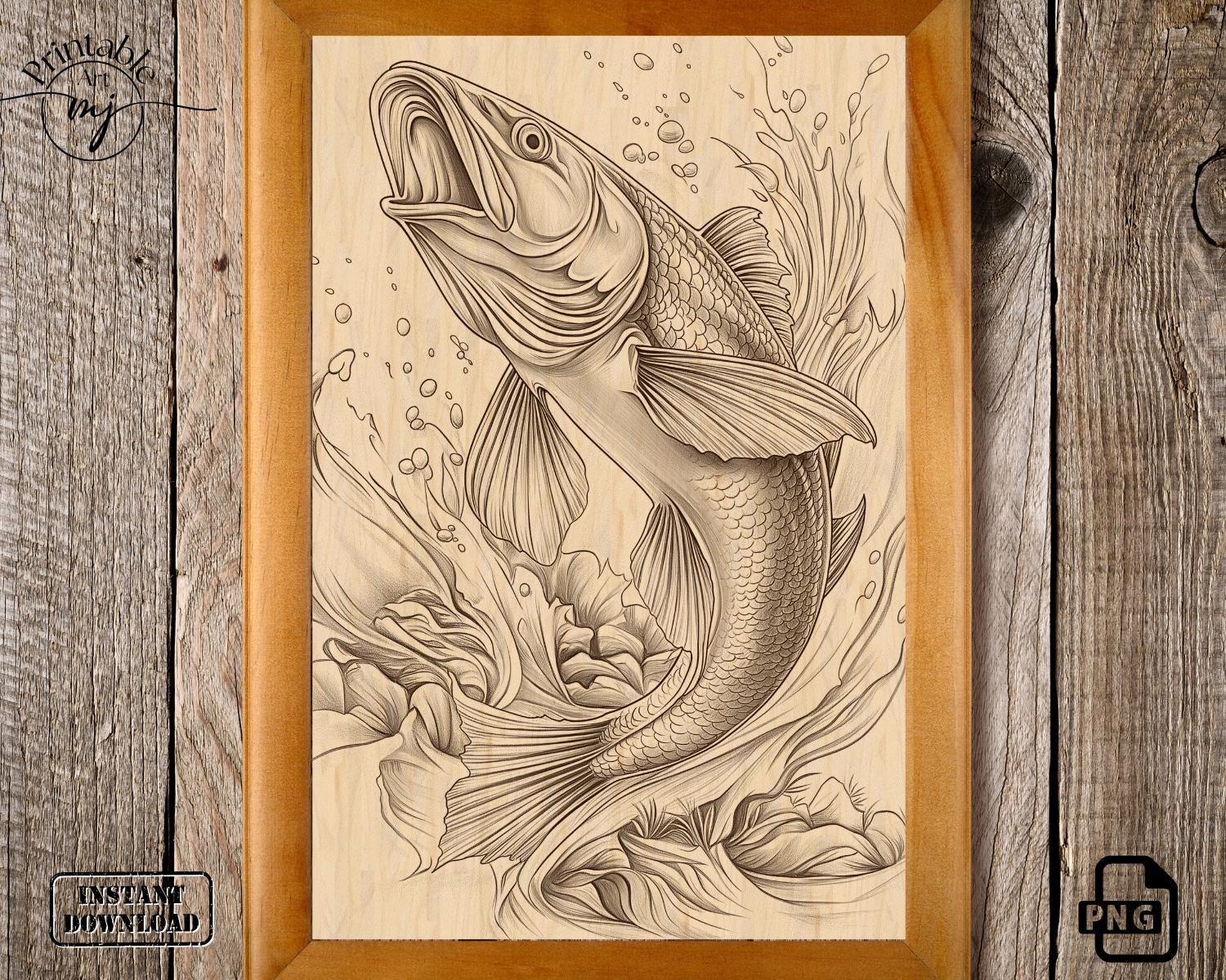 Fishing Laser Engraving Design: Fish Jumping Art (PNG File) - Etsy