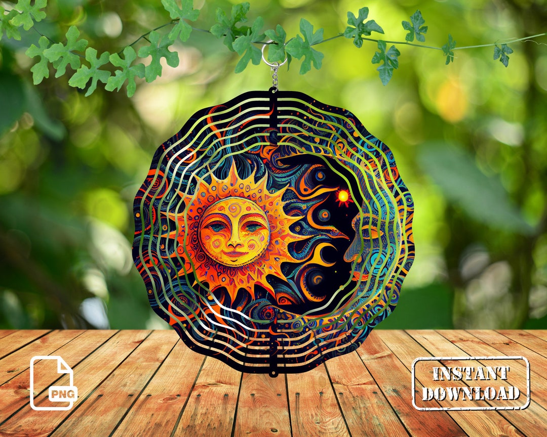 Sun and Moon Wind Spinner Watercolor Sublimation Design Template, Wind ...