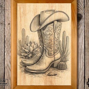 Cowgirl Boots Laser Engraving Design: Rustic Western PNG File (digital ...