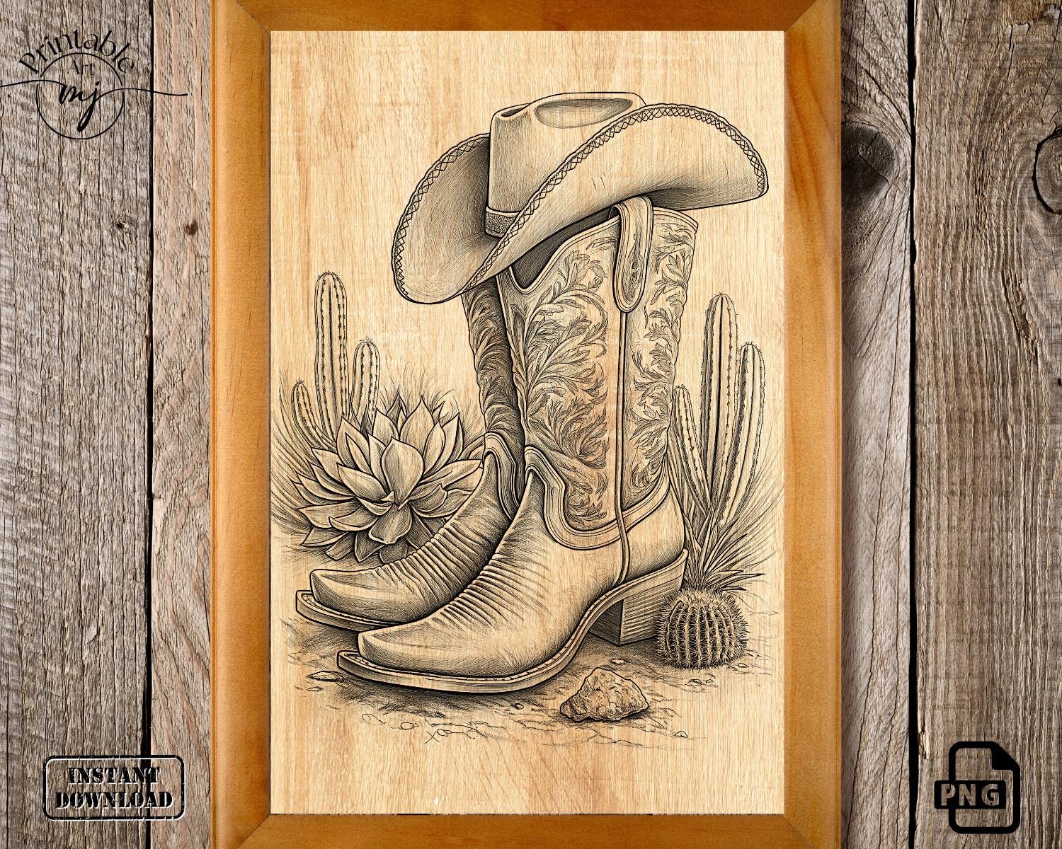 Cowgirl Boots Laser Engraving Design: Rustic Western PNG File (digital ...