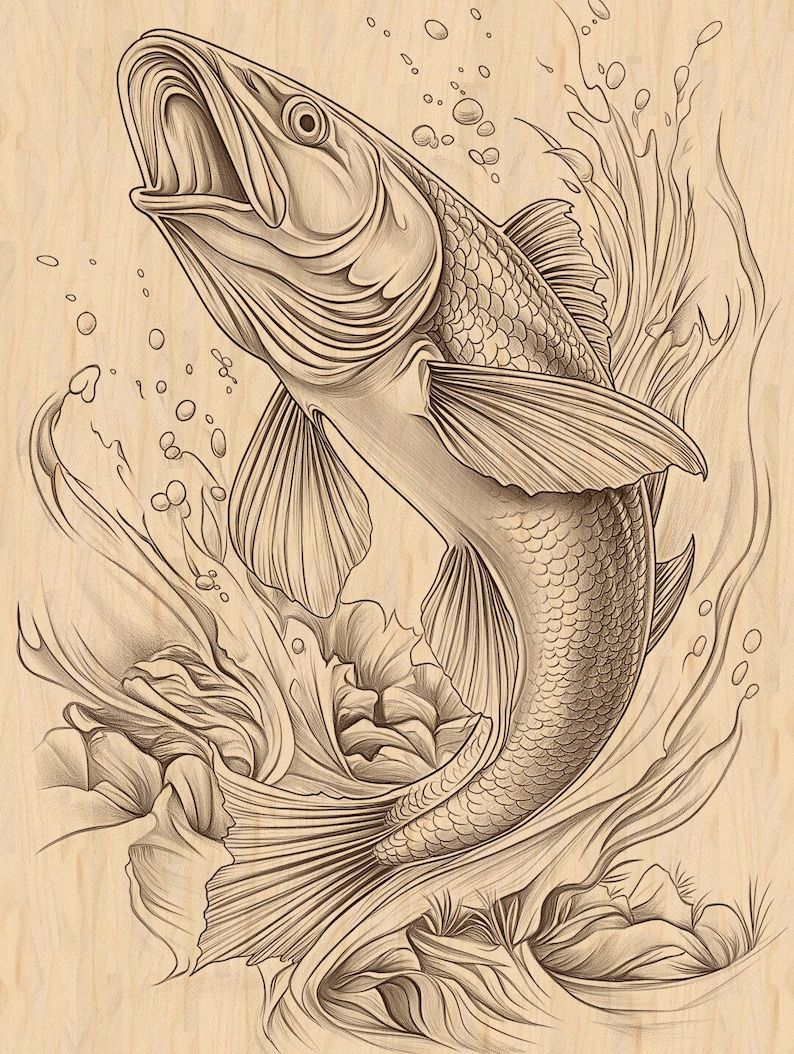 Fishing Laser Engraving Design: Fish Jumping Art (PNG File) - Etsy