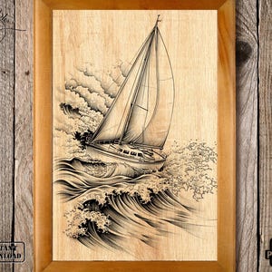Sailing Boat Laser Engraving PNG, Sailboat Wood Burn Design, Nautical ...