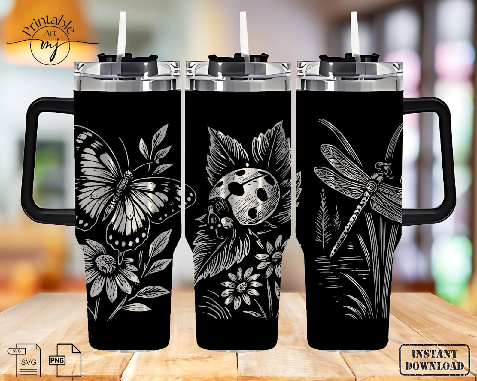 Butterfly Ladybug Dragonfly Tumbler SVG: Insect Laser Engraving Wrap ...