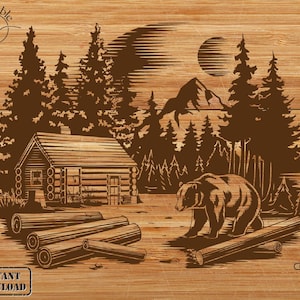 Log Cabin Bear SVG: Wildlife Laser Engraving File (digital Download) - Etsy