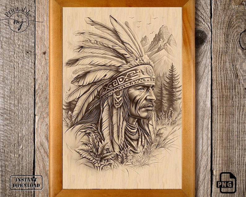 Native American Wildlife Engraving File: CNC Laser Wood Burn Design ...