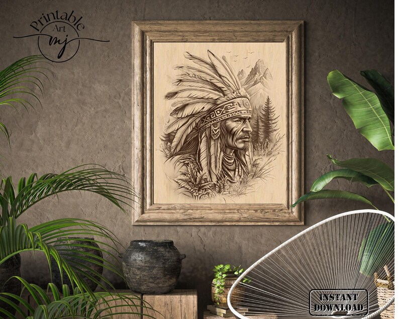 Native American Wildlife Engraving File: CNC Laser Wood Burn Design ...