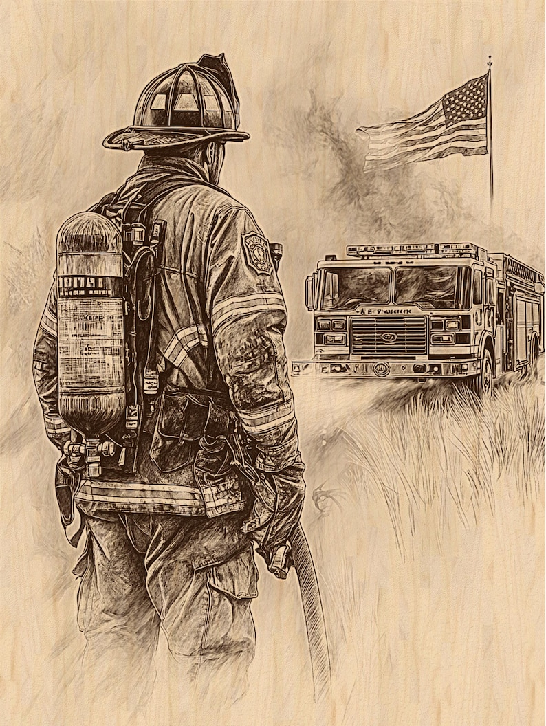 Firefighter Laser Engraving PNG File: Fire Truck Burn Art - Etsy