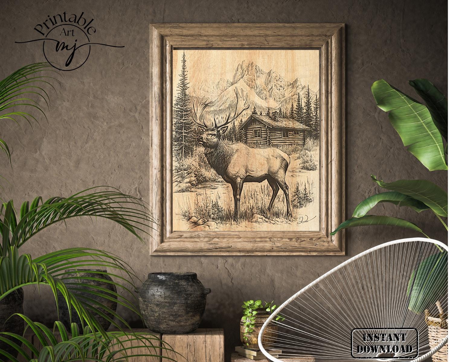 Elk Laser Engraving PNG: Hunting Cabin Decor, Wildlife Art (digital ...
