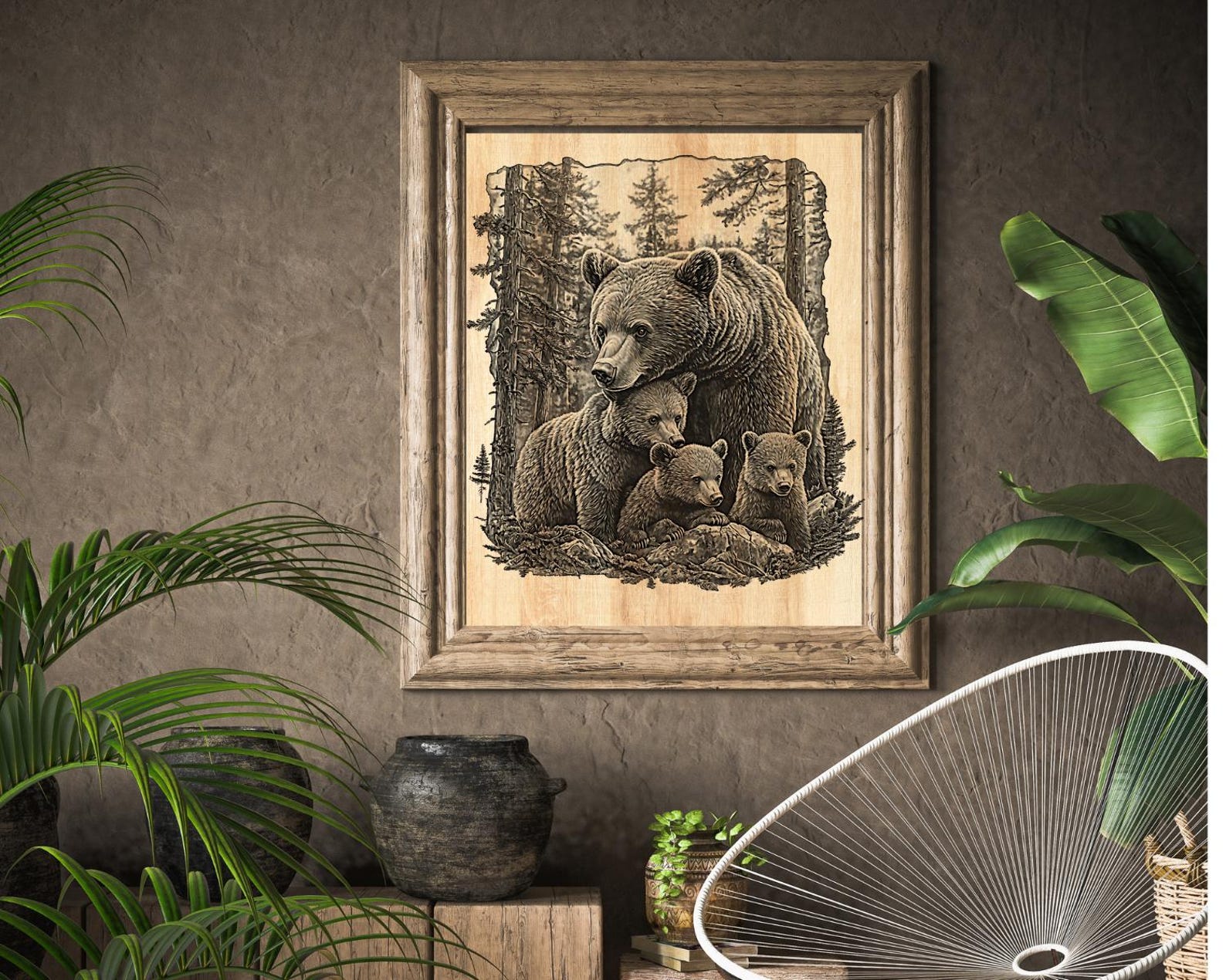 Mama Bear & Cubs Laser Engraving File: Wood Burn CNC Project (PNG) - Etsy