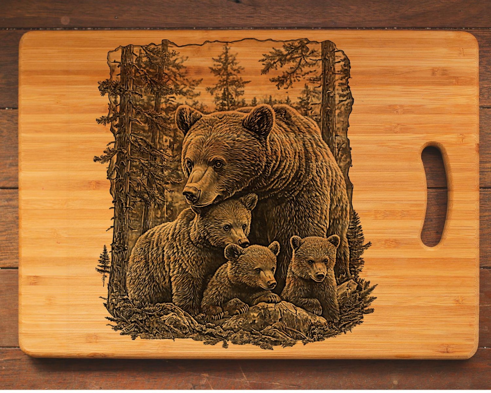 Mama Bear & Cubs Laser Engraving File: Wood Burn CNC Project (PNG) - Etsy