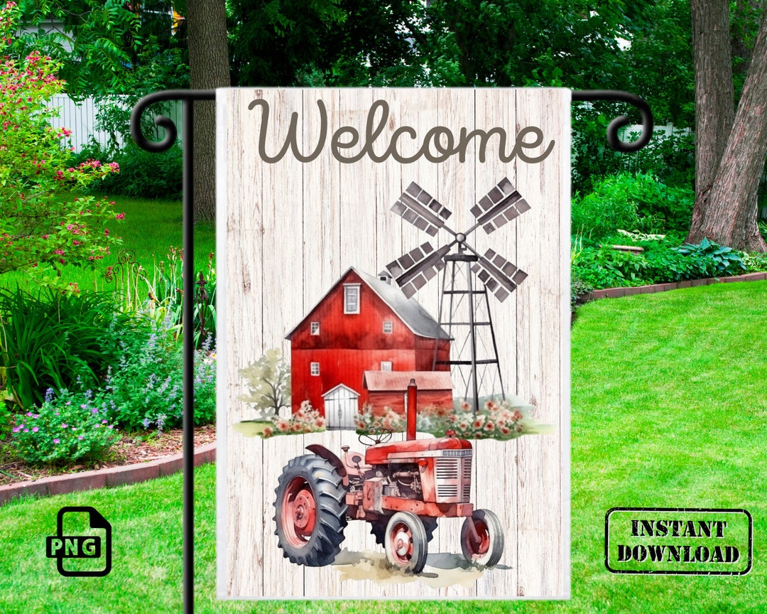 Red Tractor Farm Garden Flag Sublimation Design Western Flag Welcome ...