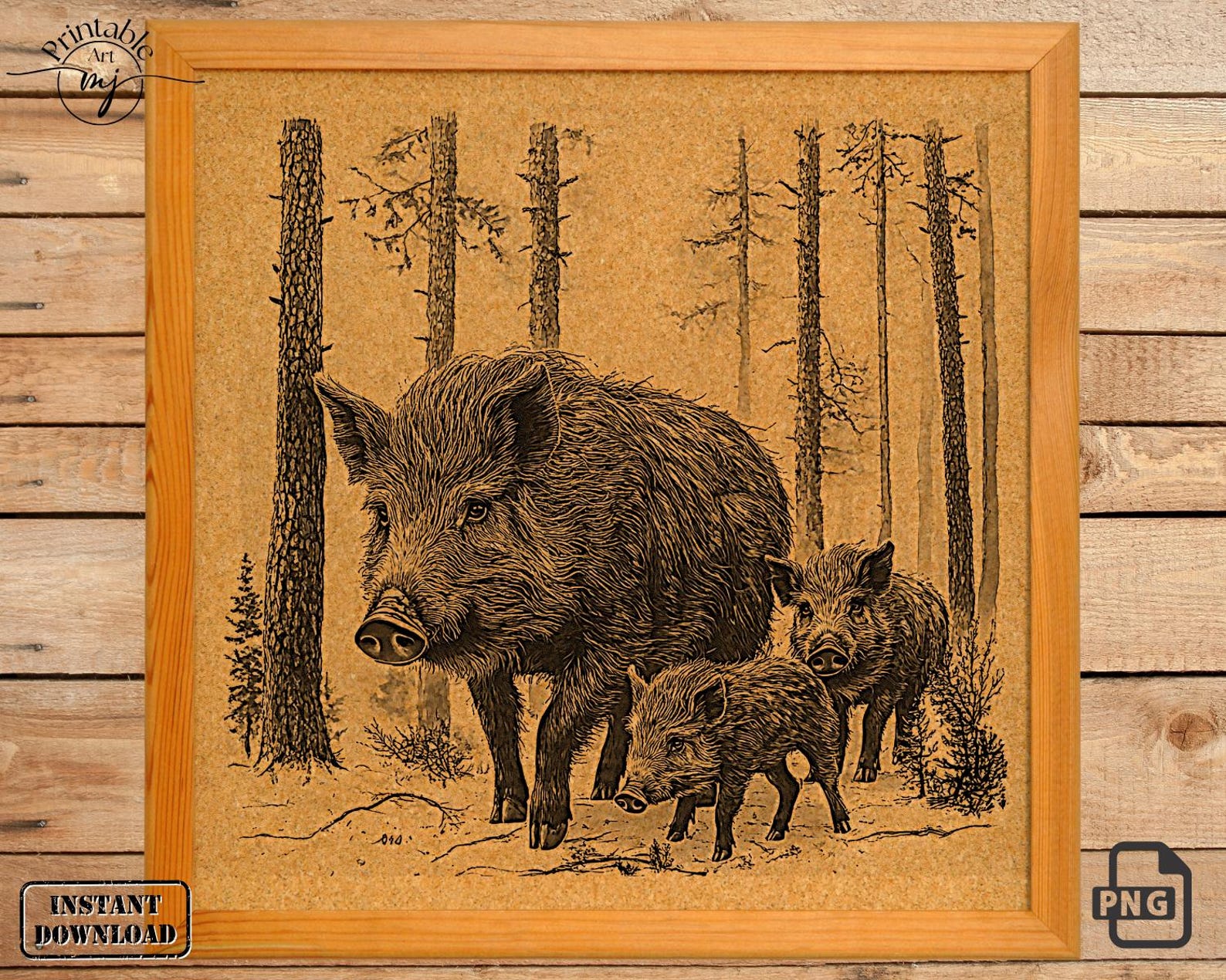 Wild Boar Family Laser Engraving: Forest Wood Coasters PNG File - Etsy