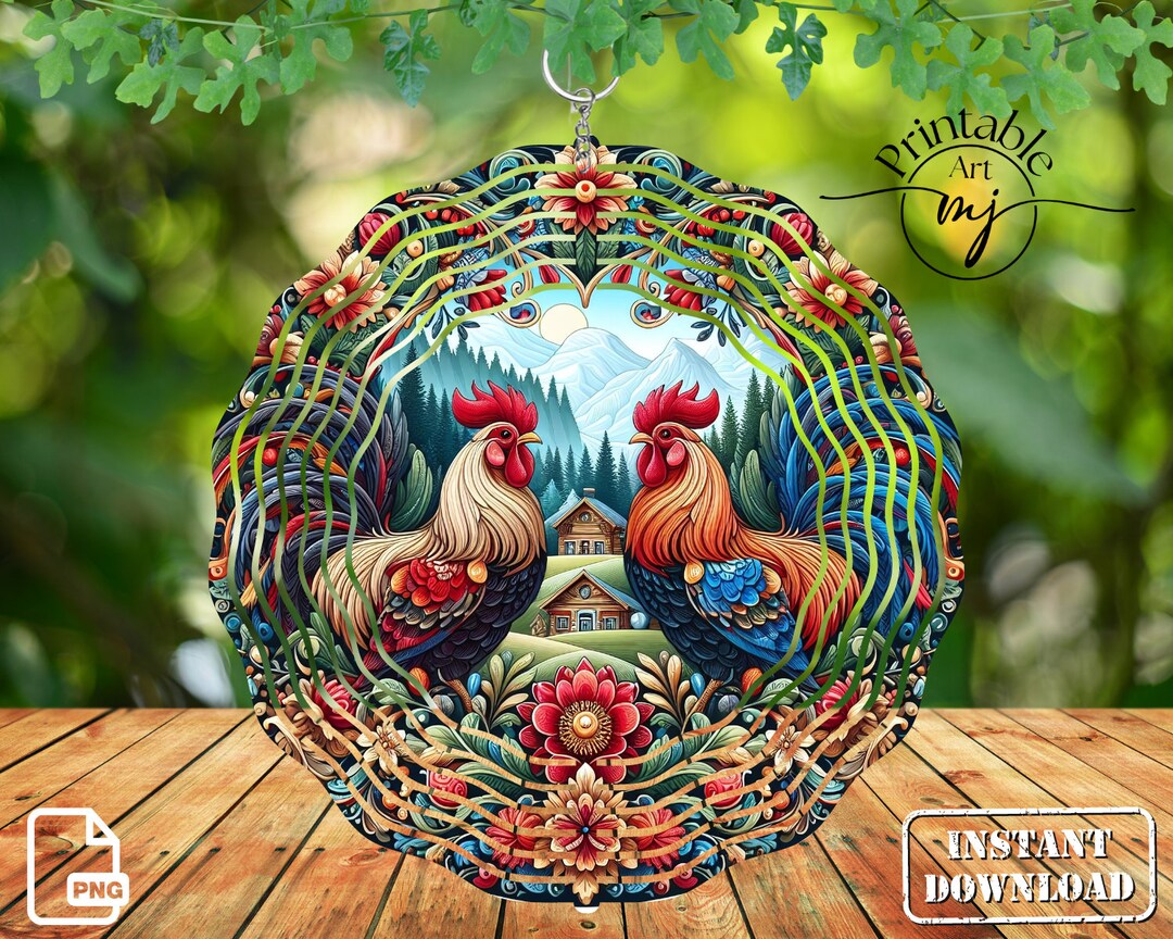 Country Rooster Wind Spinner PNG, Chickens Wind Spinner Sublimation ...