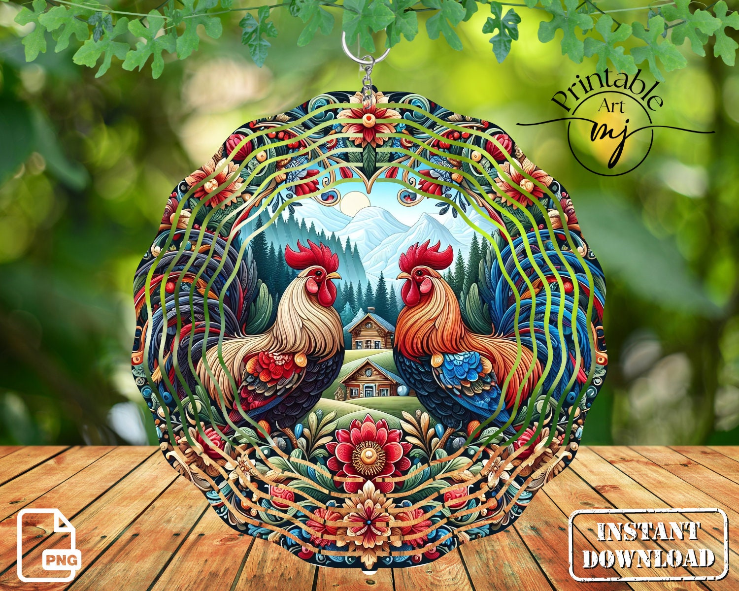 Country Rooster Wind Spinner PNG, Chickens Wind Spinner Sublimation ...