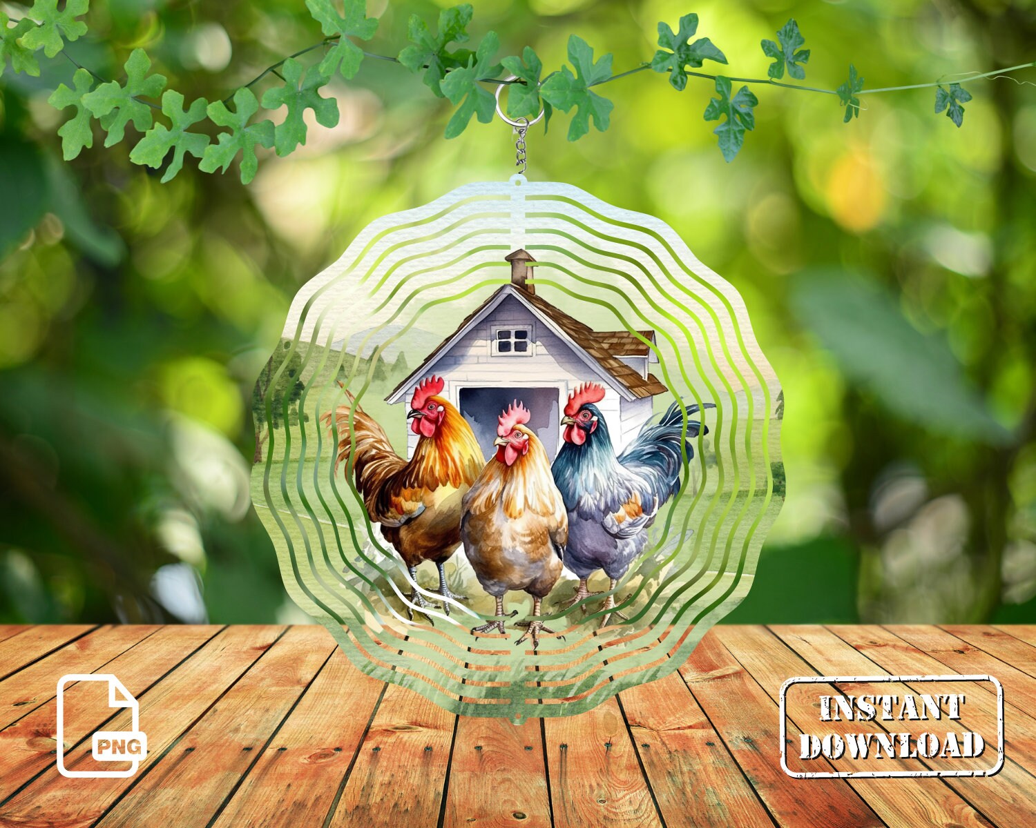 Chicken Wind Spinner Sublimation Design, Watercolor Rooster Windspinner ...