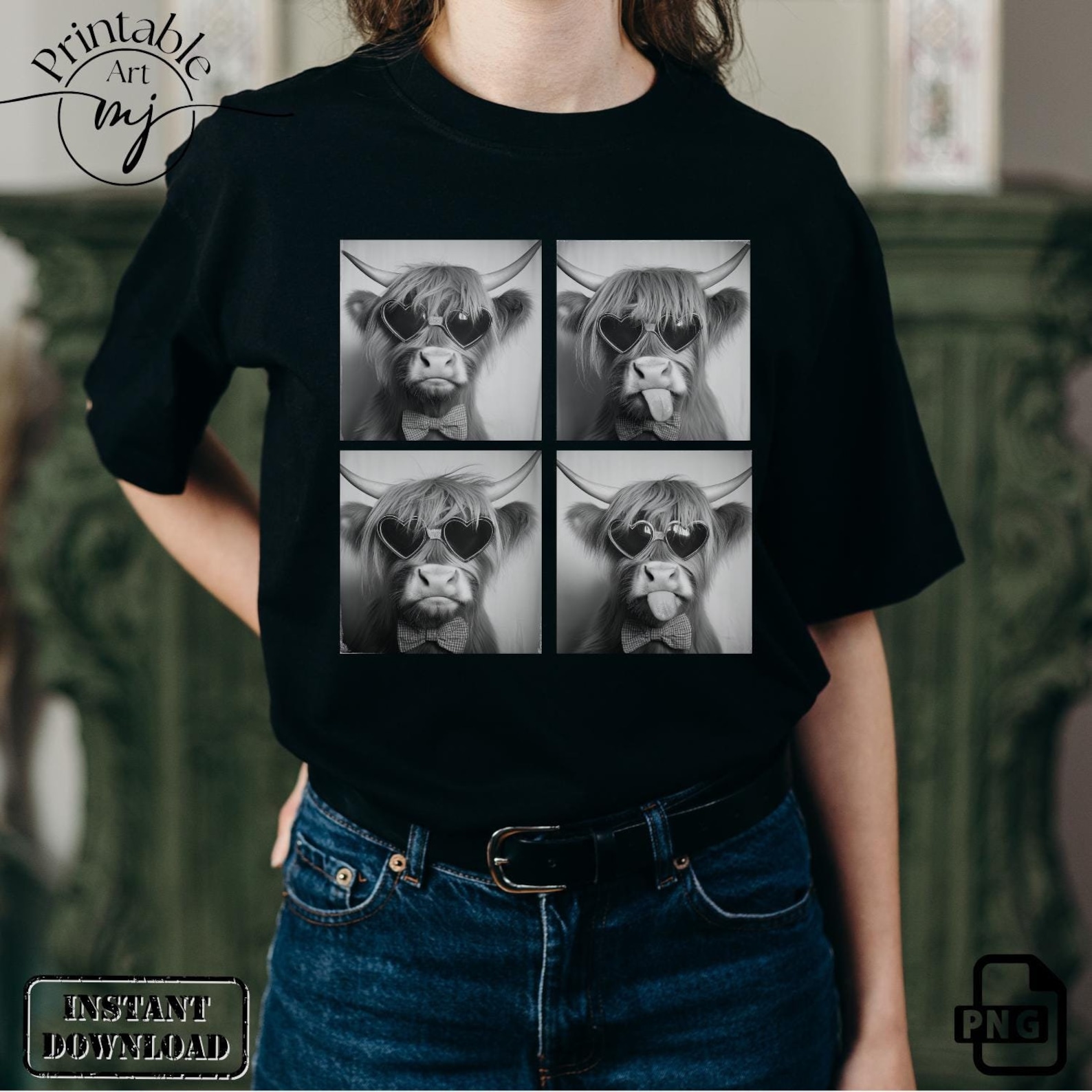 Highland Cow Photo Booth PNG: Funny Farm Animal Design (digital ...