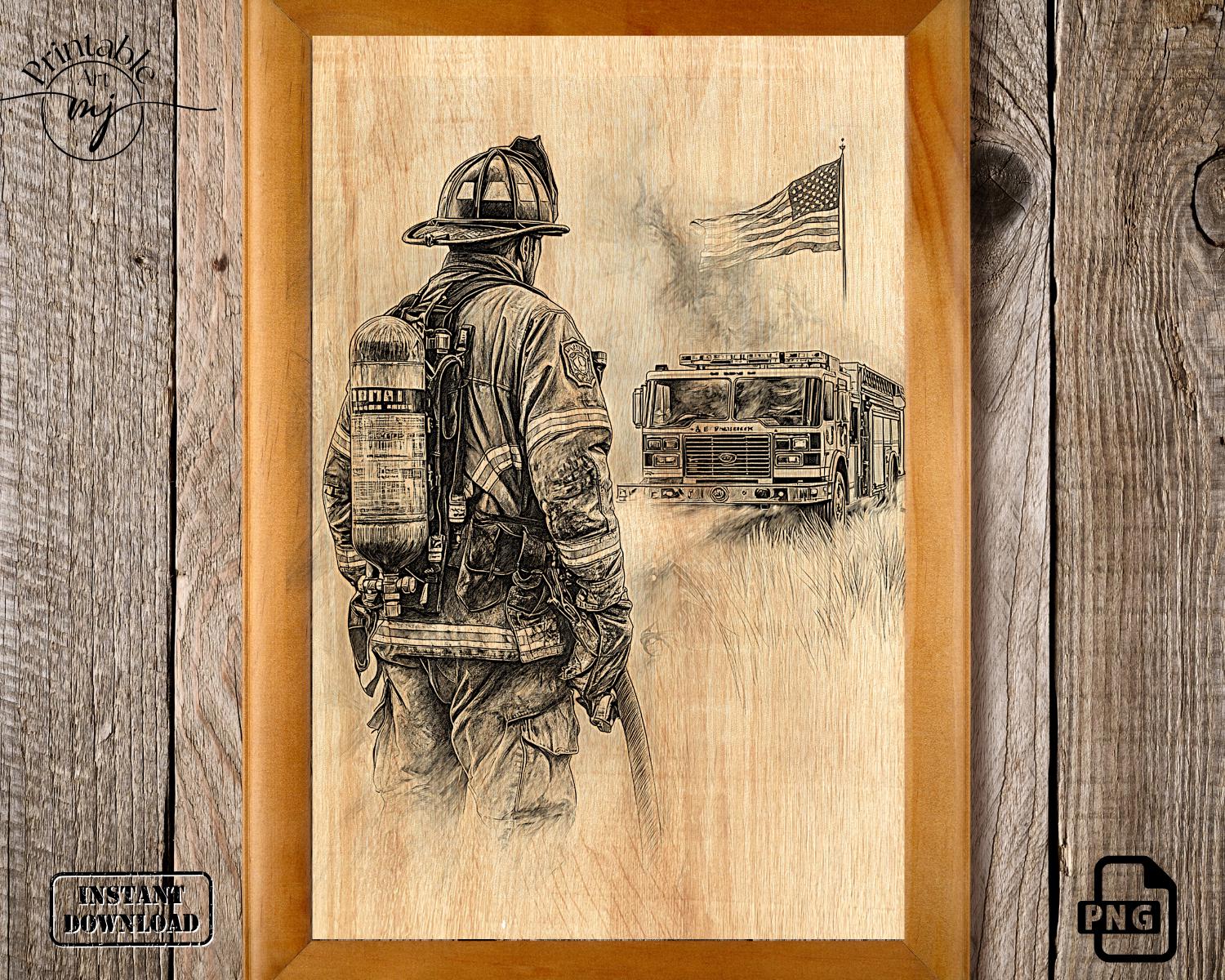 Firefighter Laser Engraving PNG File: Fire Truck Burn Art - Etsy