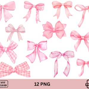 Pink Watercolor Bows PNG: Coquette Clipart Set (digital Download) - Etsy