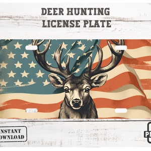 Deer Hunting American Flag License Plate PNG, Buck American Flag ...