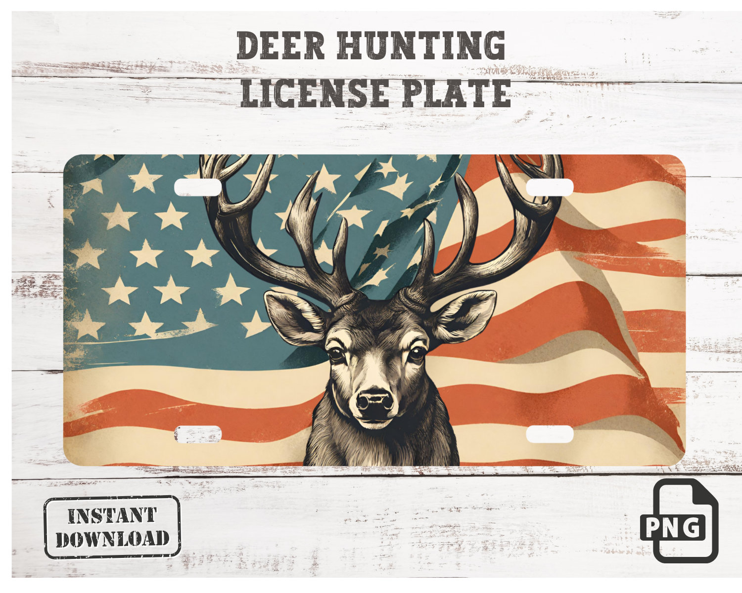 Deer Hunting American Flag License Plate PNG, Buck American Flag ...