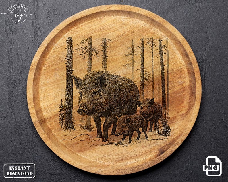 Wild Boar Family Laser Engraving: Forest Wood Coasters PNG File - Etsy