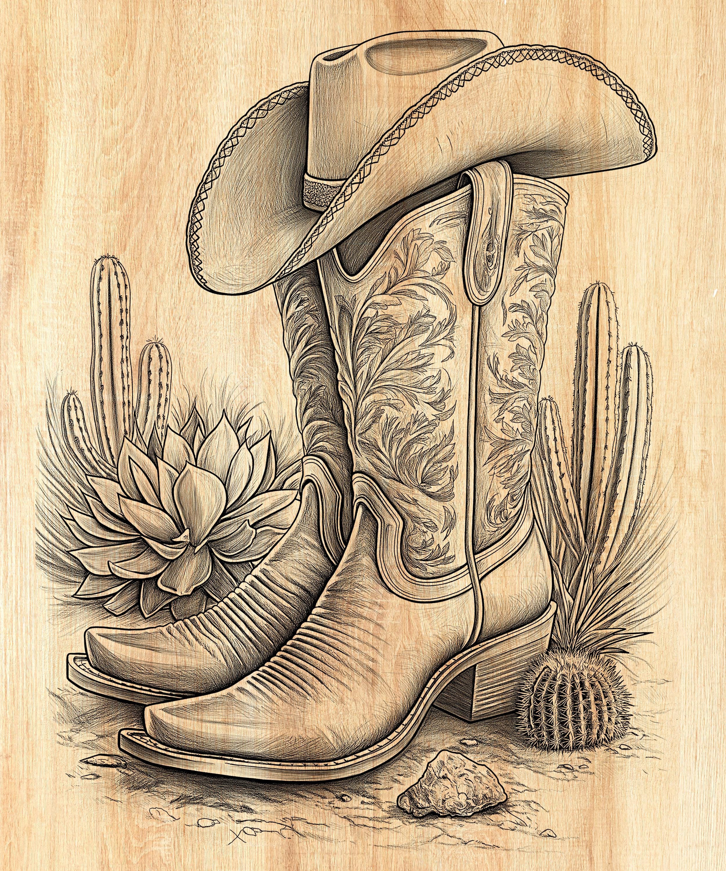 Cowgirl Boots Laser Engraving Design: Rustic Western PNG File (digital ...