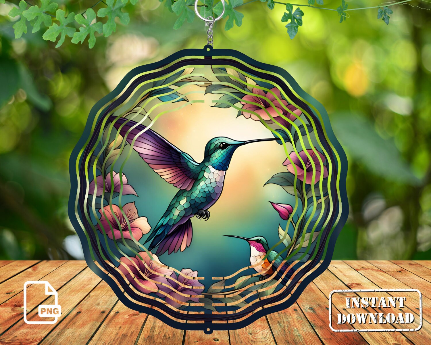 Hummingbird Wind Spinner Sublimation Design: Stained Glass Effect (PNG ...