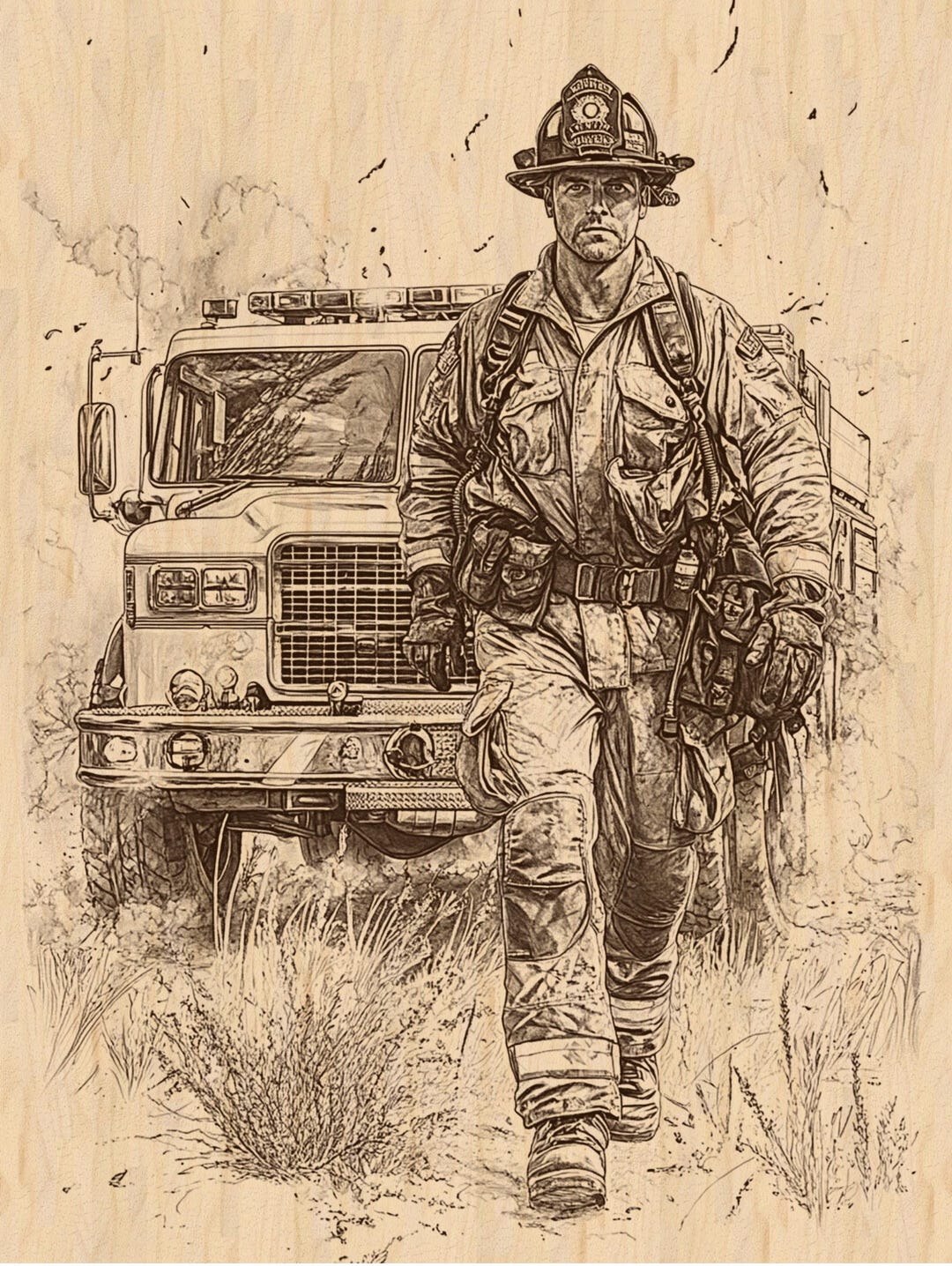 Fire Truck Engraving PNG: Laser-ready Wood Burn Design - Etsy