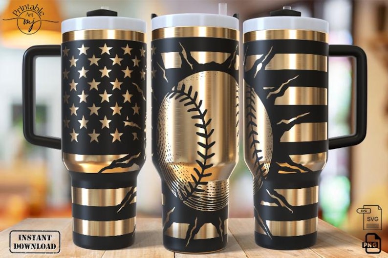 Baseball Flag SVG Wrap for 40oz Tumbler: Patriotic Laser Engraving File ...