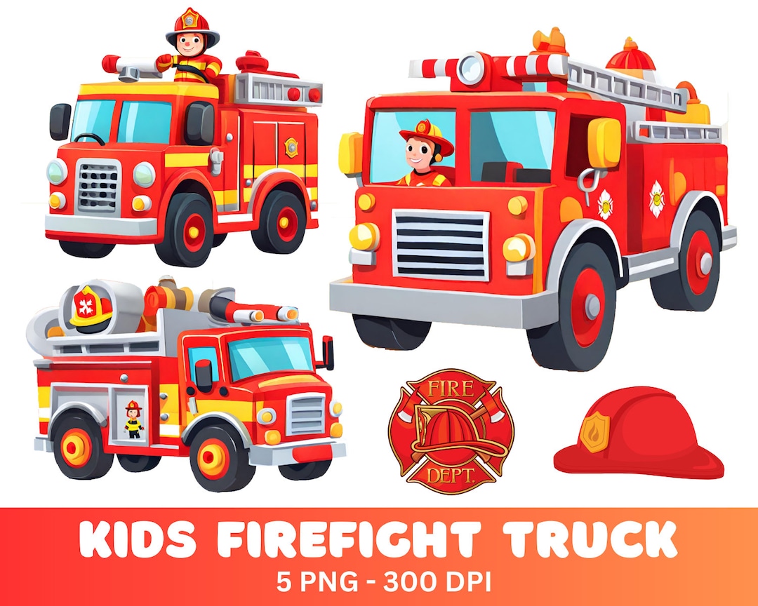 Kids Firefight Truck Clipart Sublimation Designs Firefighter Truck Png ...