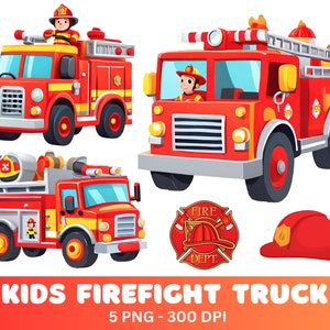 Kids Firefighter Truck Clipart: Sublimation Designs (PNG Digital ...