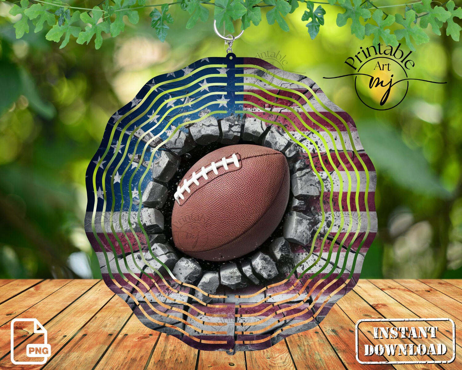 American Football Wind Spinner Sublimation Design: Patriotic Flag PNG ...