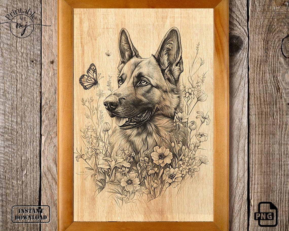 German Shepherd Engraving Design: Laser Cut CNC File (PNG Download) - Etsy