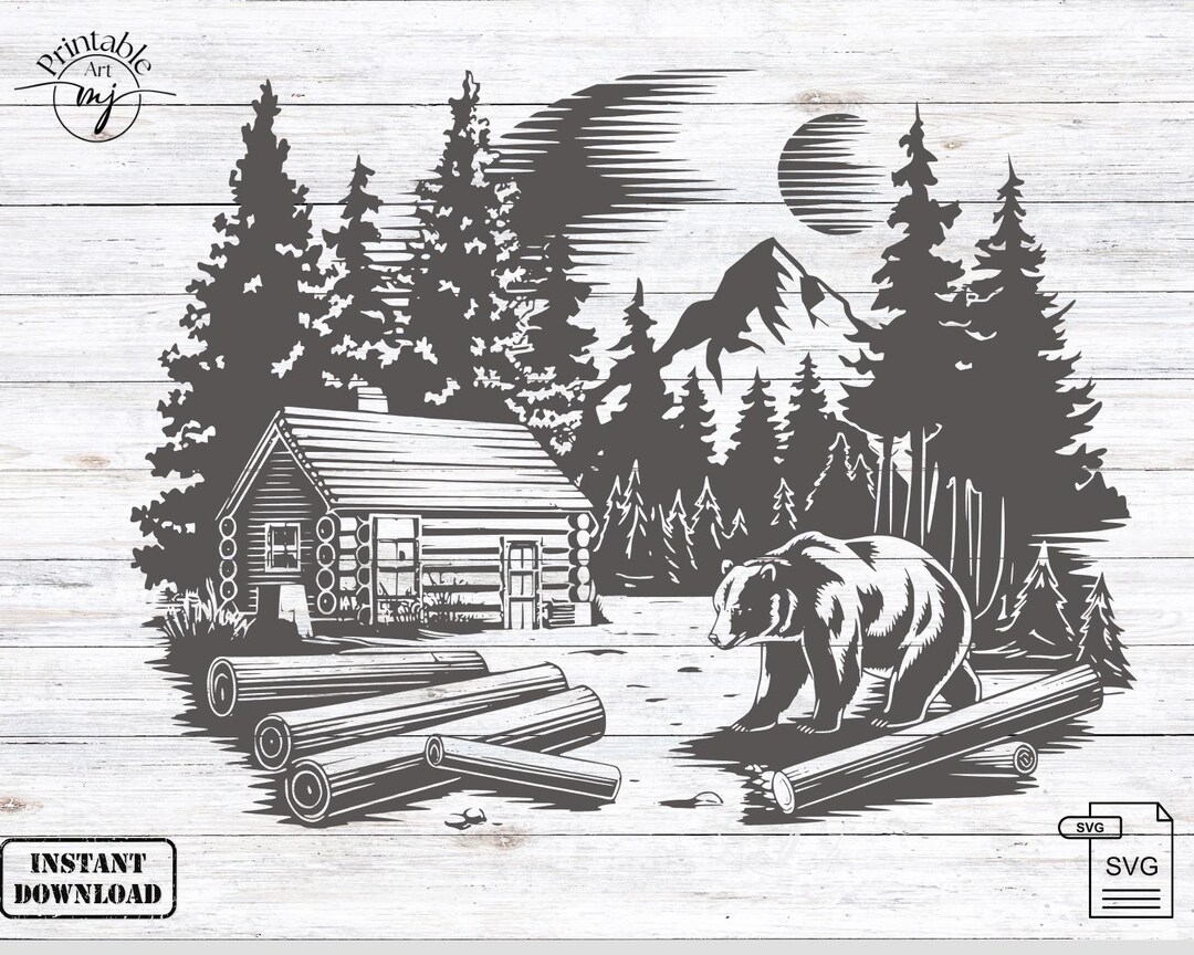 Log Cabin Bear SVG: Wildlife Laser Engraving File (digital Download) - Etsy