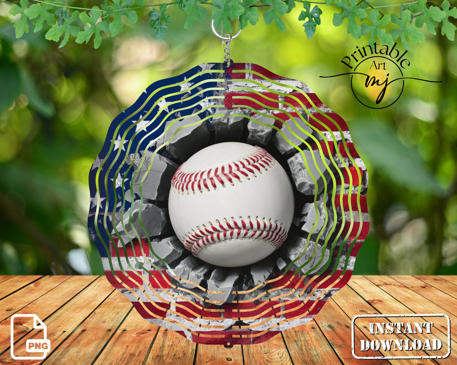 Baseball Wind Spinner Sublimation Design, Baseball Ball American Flag ...