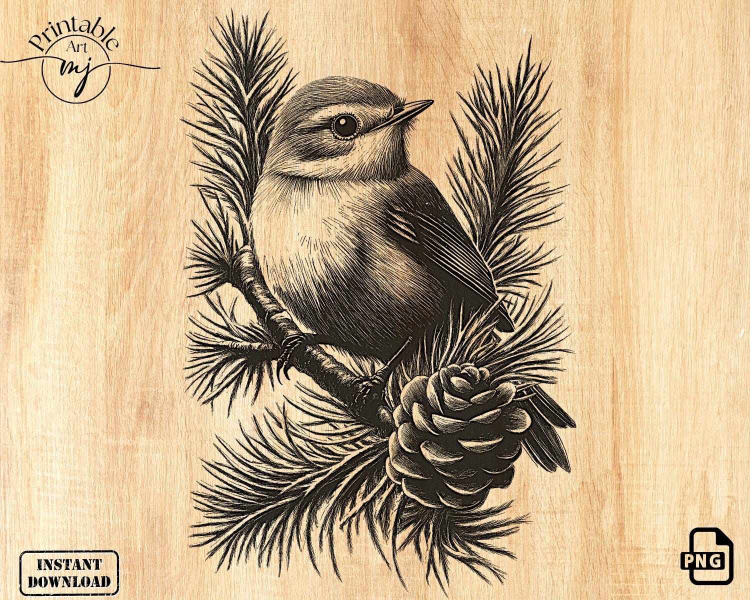 Ruby-crowned Kinglet Laser Engrave File: American Bird Design (PNG) - Etsy