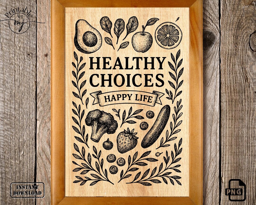 Healthy Choices Happy Life SVG: Minimalist Kitchen Art (digital ...
