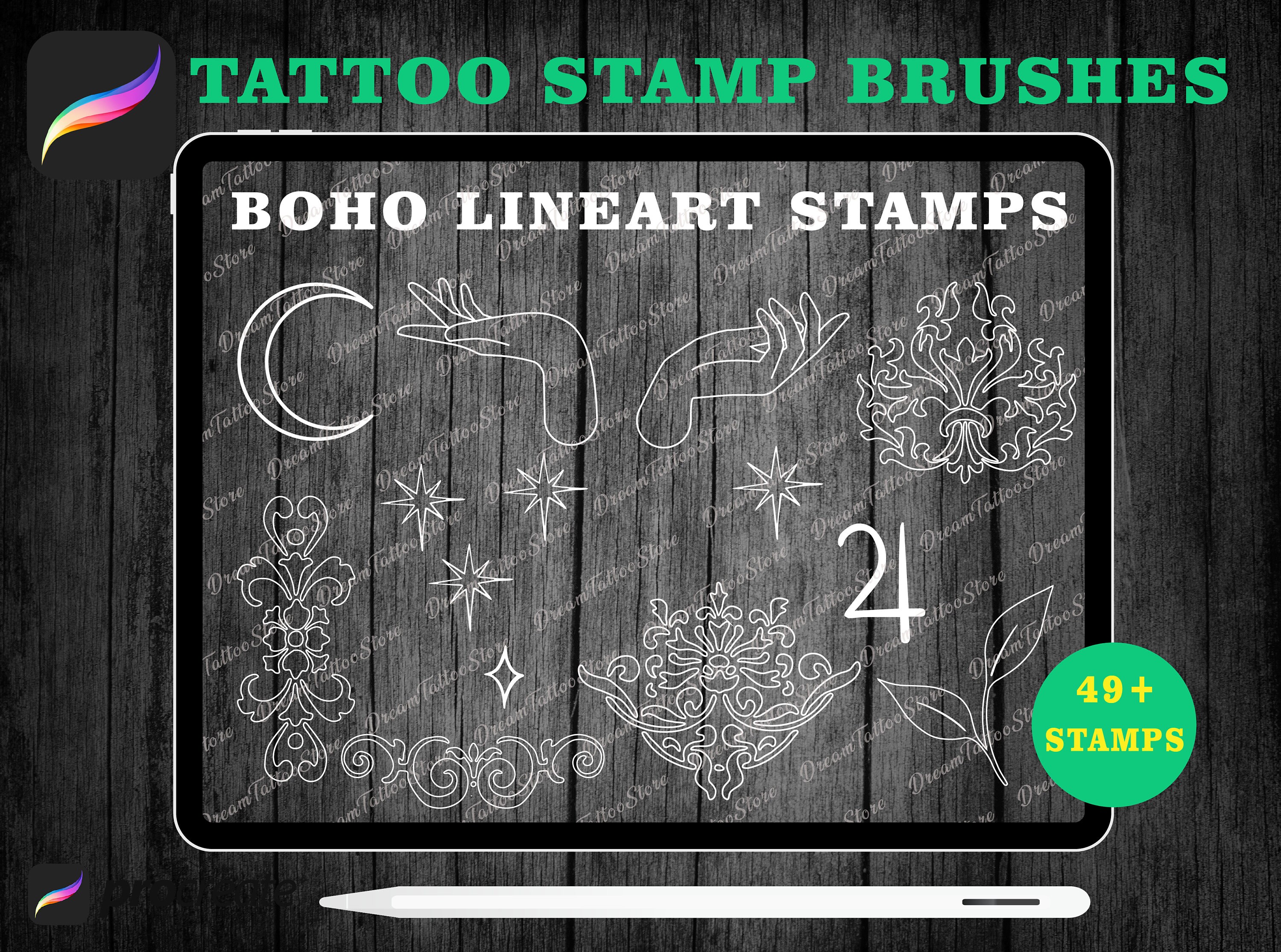 Boho Procreate Brushes, Outline Brushes, Boho Element Stamps , Procreate Doodle Stamps ...