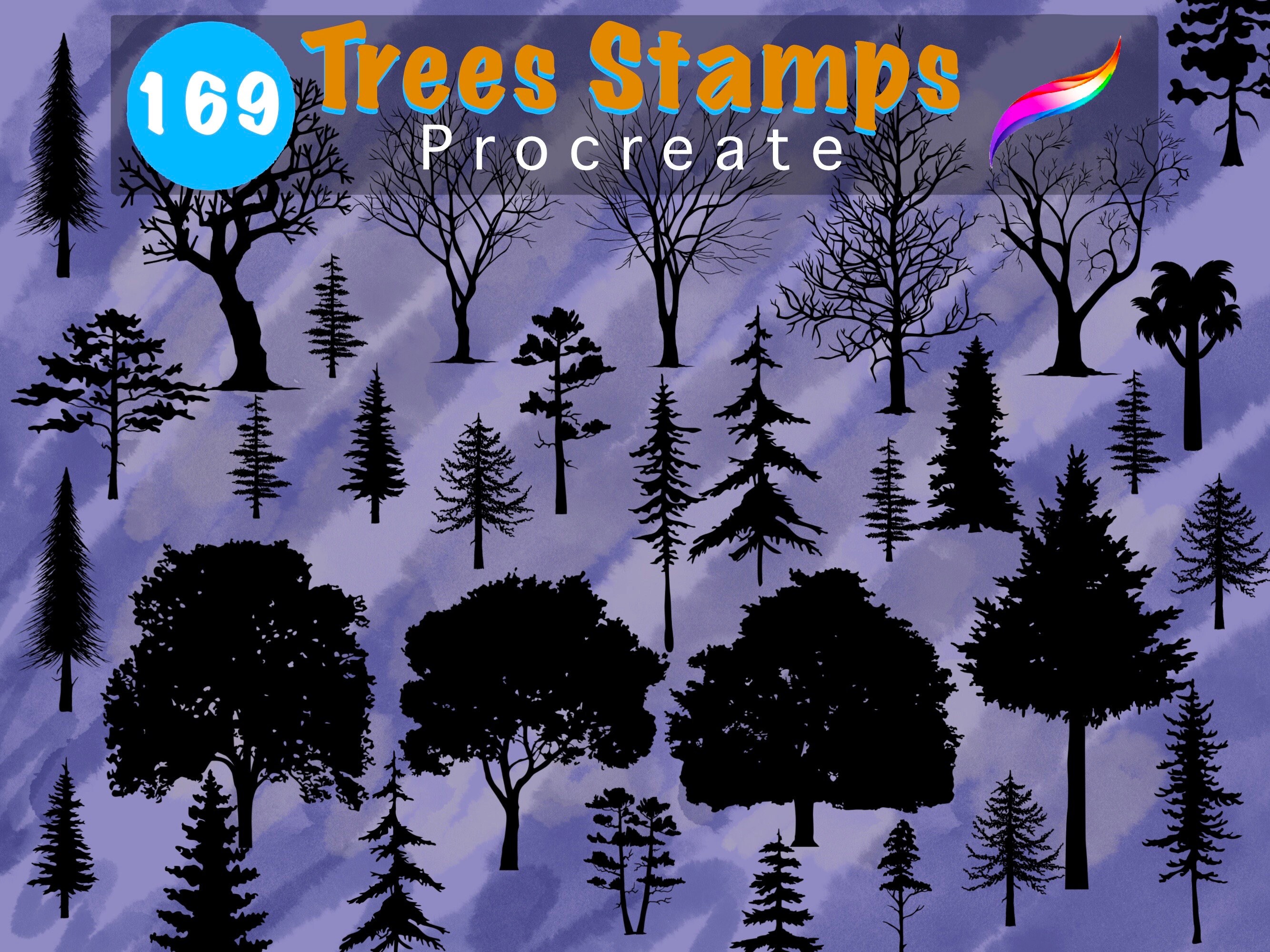169 Tree Procreate Stamps, Tree Silhouette Brush Pack, Nature Brushes ...