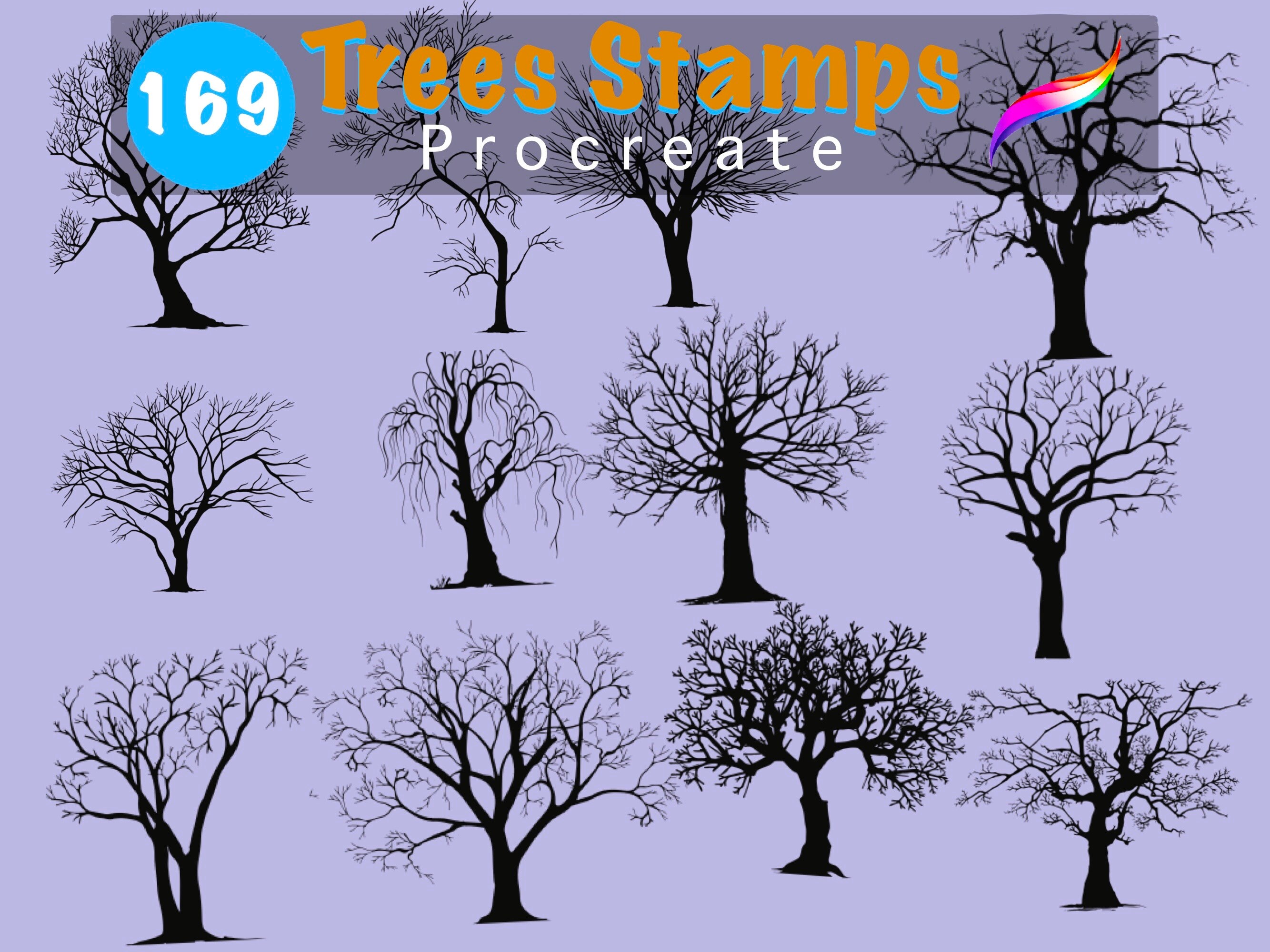 169 Tree Procreate Stamps, Tree Silhouette Brush Pack, Nature Brushes ...