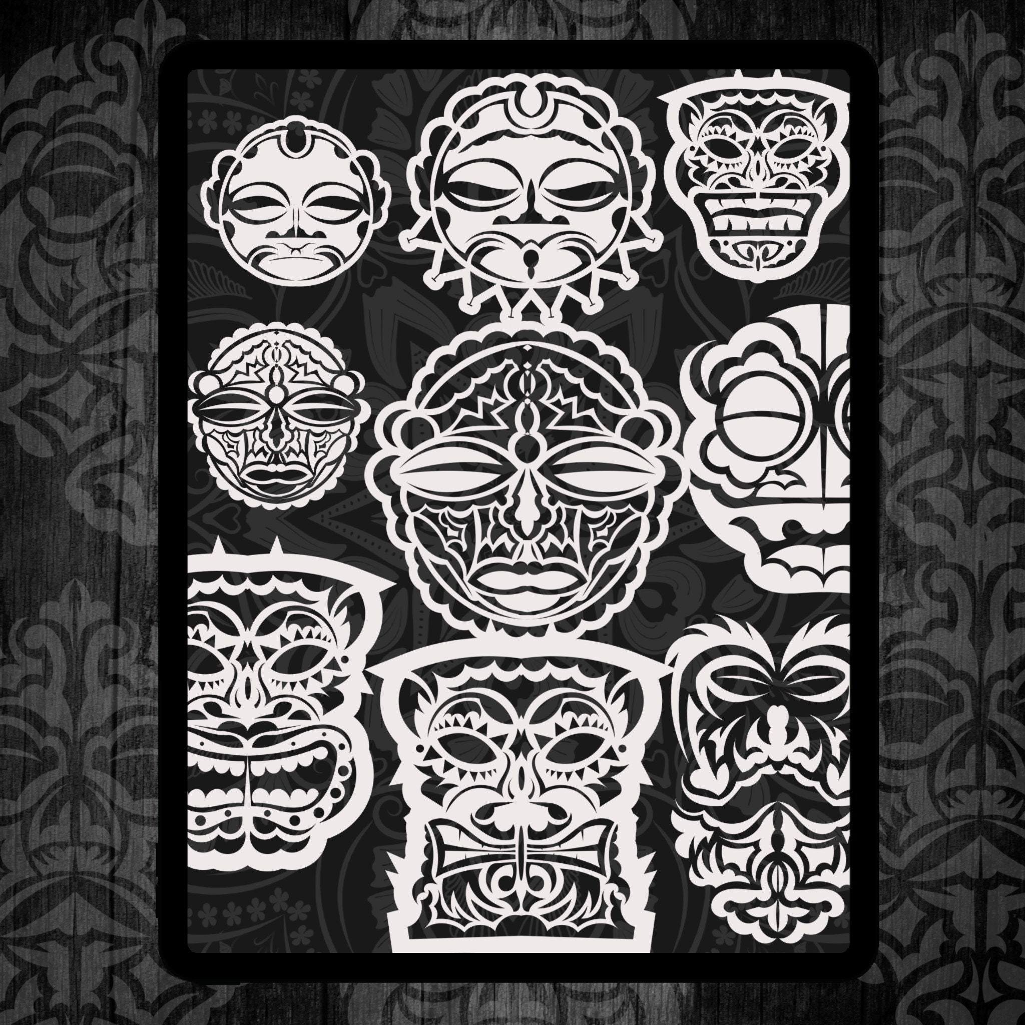 Tikki Mask Procreate Brushes & Stamps, Hanya Mask Tattoo Stencil ...