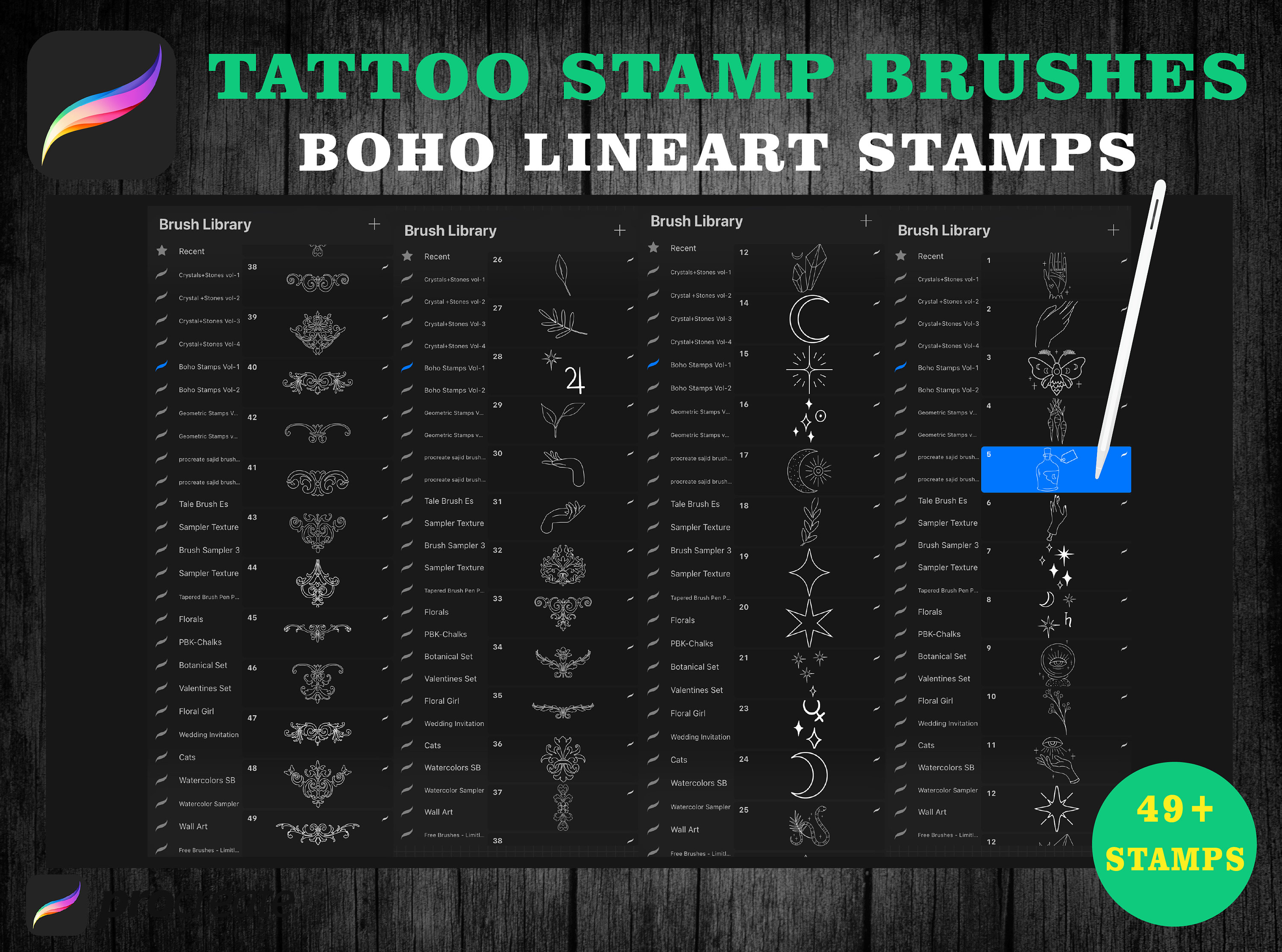 Boho Procreate Brushes, Outline Brushes, Boho Element Stamps , Procreate Doodle Stamps ...