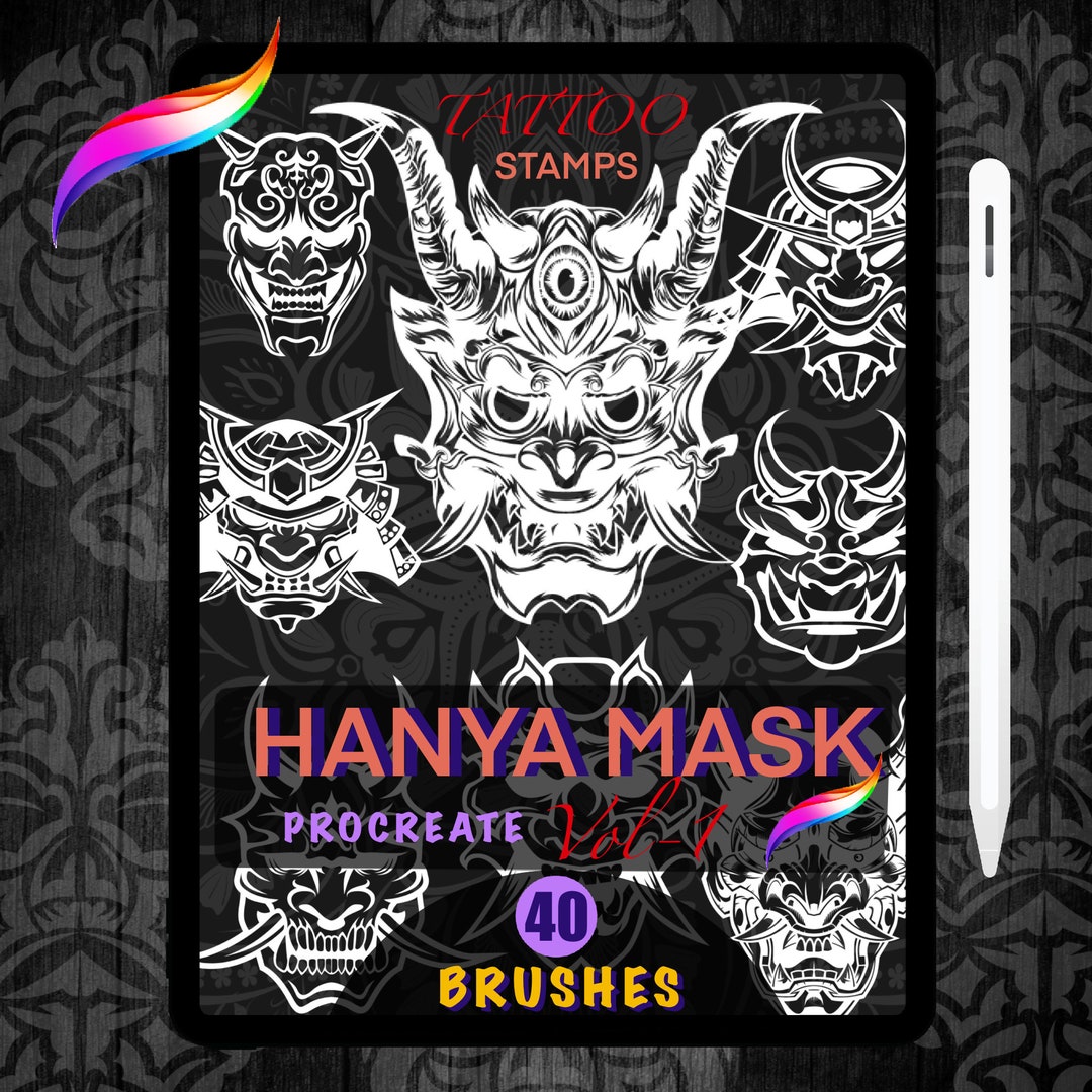 40 Hanya Oni Mask Procreate Brushes & Stamps, Hanya Mask Tattoo Stencil ...