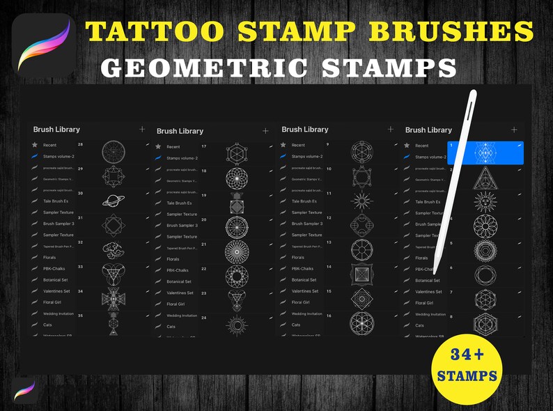 Sacred Geometry Stamps: Procreate Brushes, Geometric Shapes (34 Stamps ...