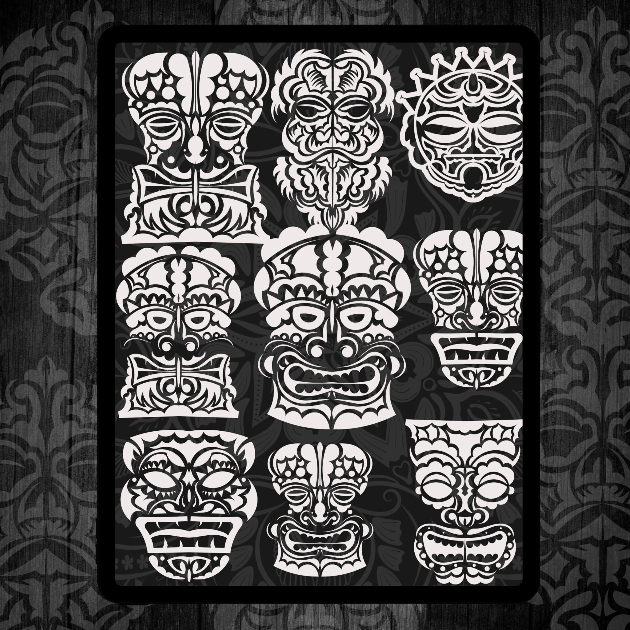 Tikki Mask Procreate Brushes & Stamps, Hanya Mask Tattoo Stencil ...