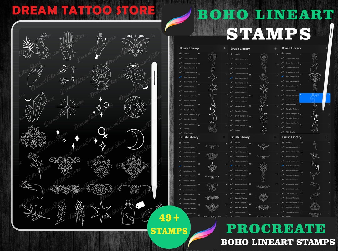 Boho Procreate Brushes, Outline Brushes, Boho Element Stamps , Procreate Doodle Stamps ...