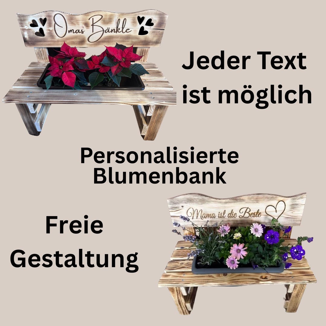 Personalized Wooden Flower Bench, Weatherproof, Gift Idea for Garden ...