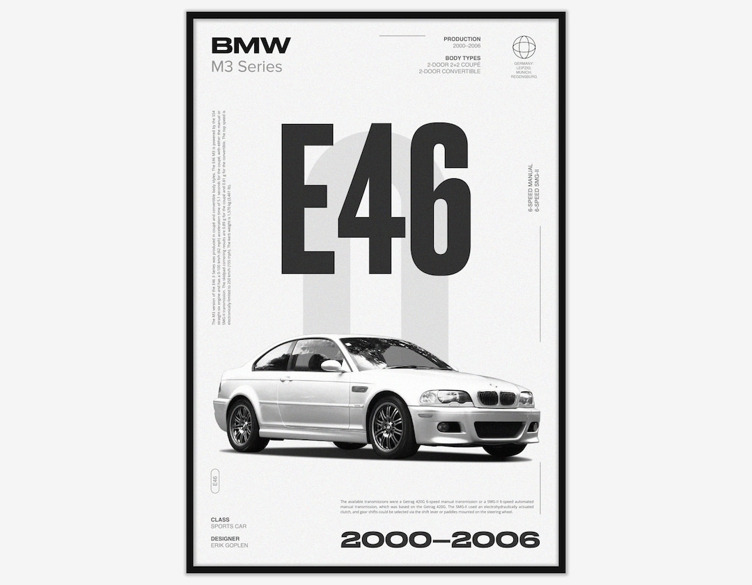 Bmw E46 M3 Wall Art Bmw E46 M3 White Poster E36 E46 E92 - Etsy